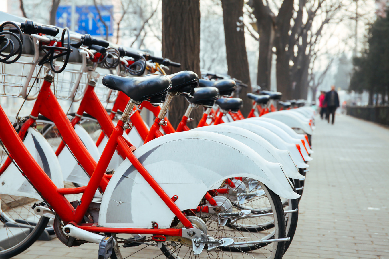 Public Bike Rental Station in Beijing, China with Bicycles arranging in ...