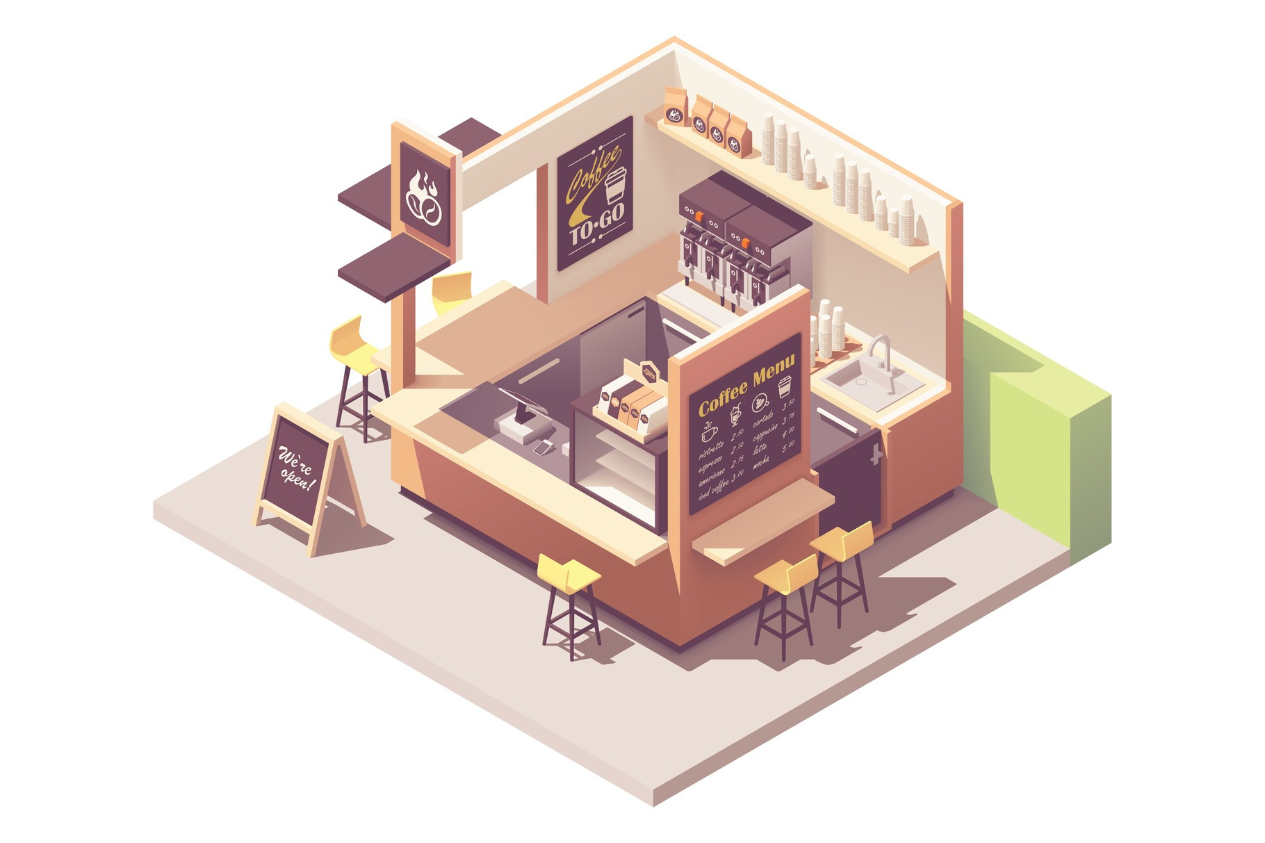 Vector isometric coffee kiosk | Work Illustrations ~ Creative Market