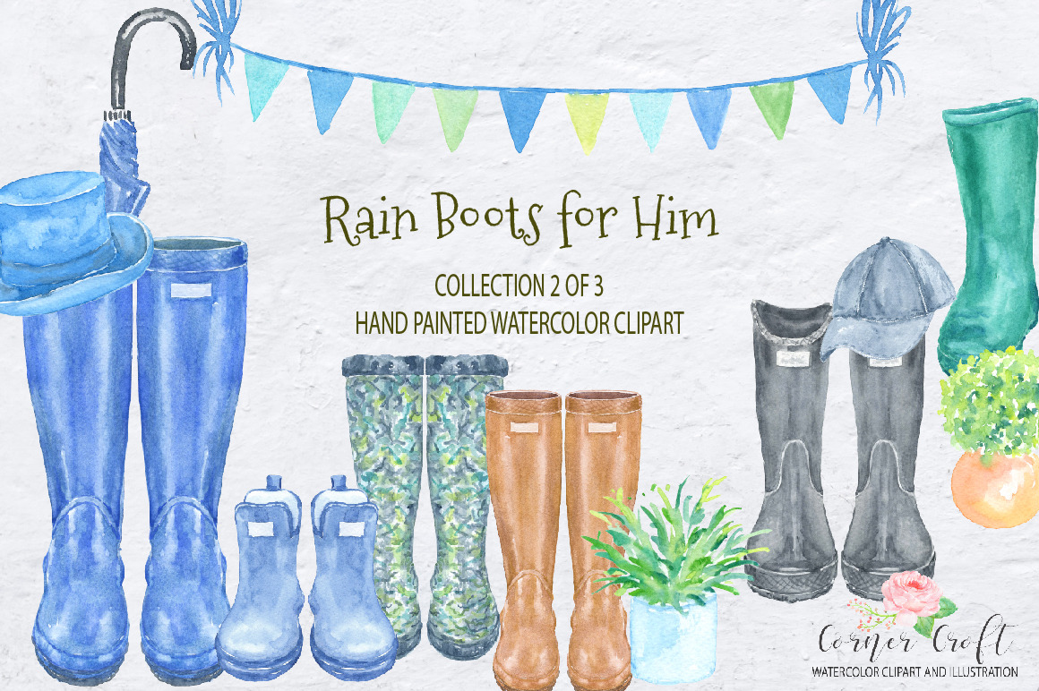 Watercolor Rain Boots for Him, an Illustration by Corner Croft