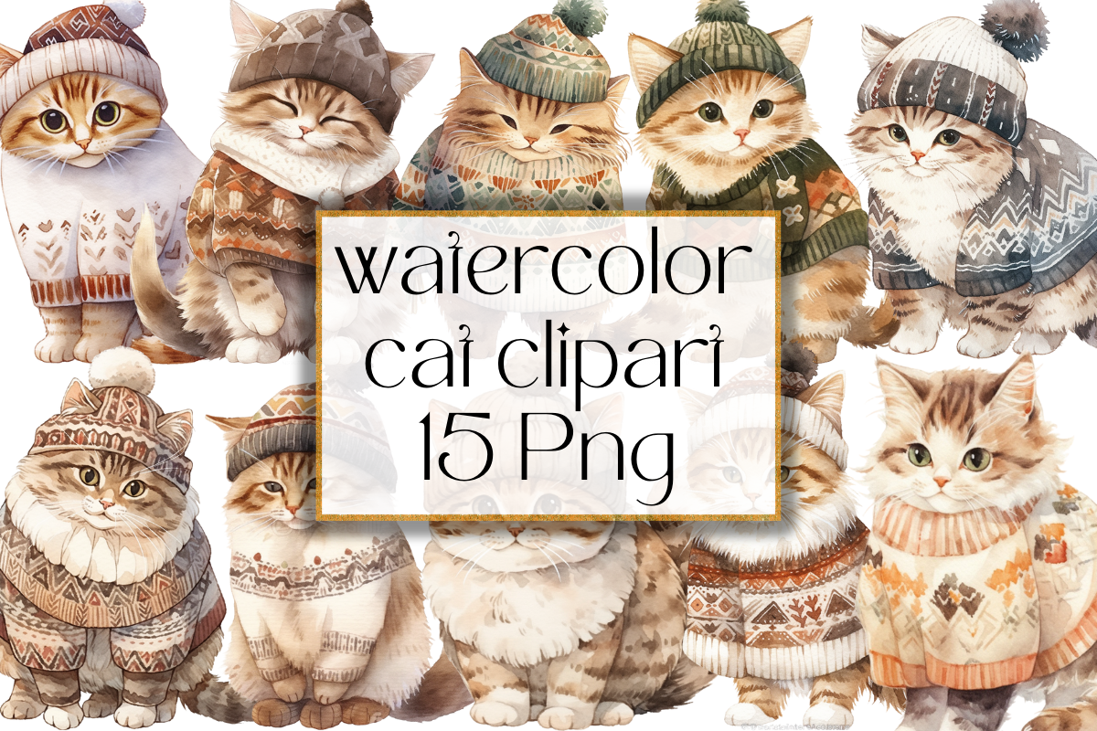 Watercolor Cat Clipart, an Object Illustration by Digital Xpress