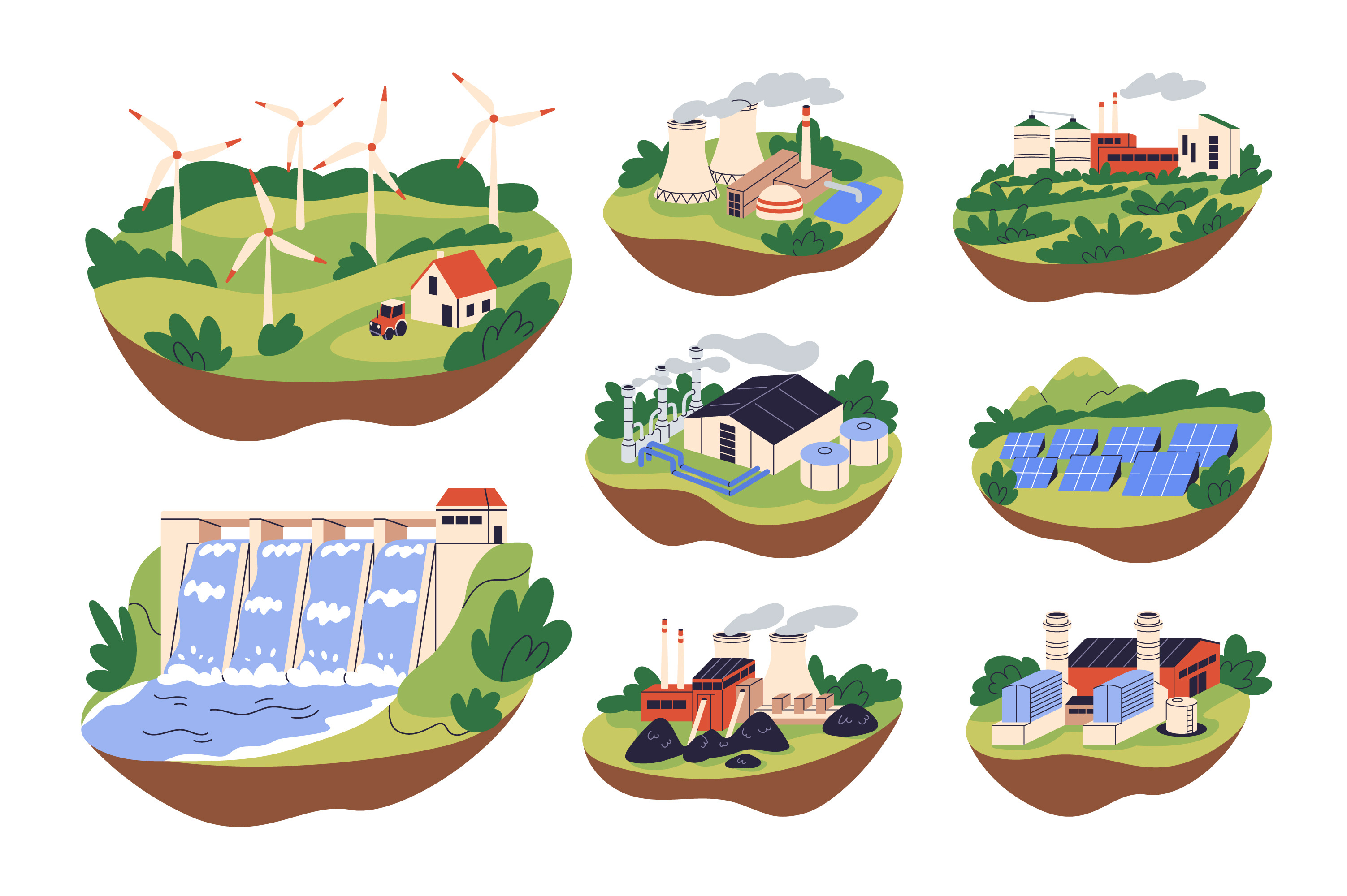 Power plants for energy production, a Technology Illustration by Good ...