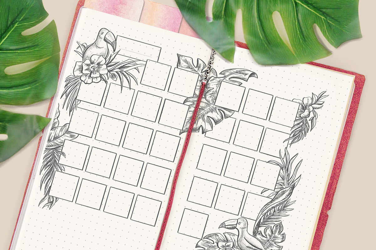 Tropical themed monthly calendar, a Stationery Template by Kate Snitser