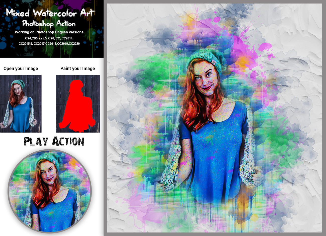 Mixed Watercolor Art PS Action, an Action Add-On by Studio Retouch