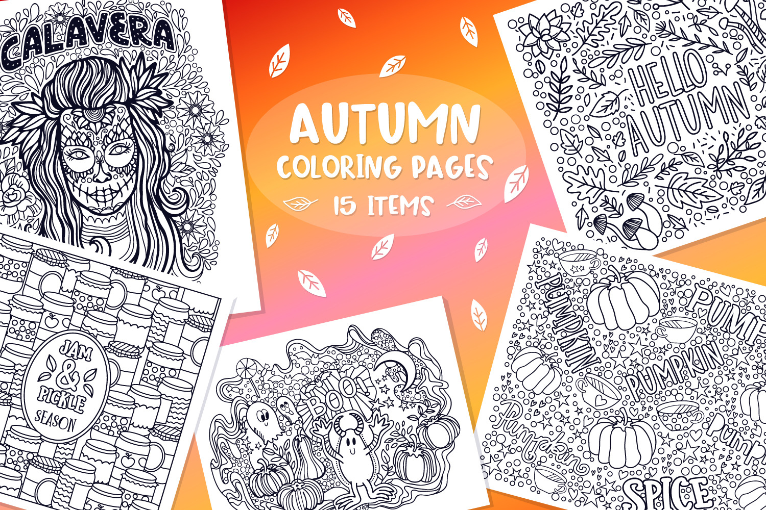 Autumn Coloring Bundle-15 items, a Decorative Illustration by ...