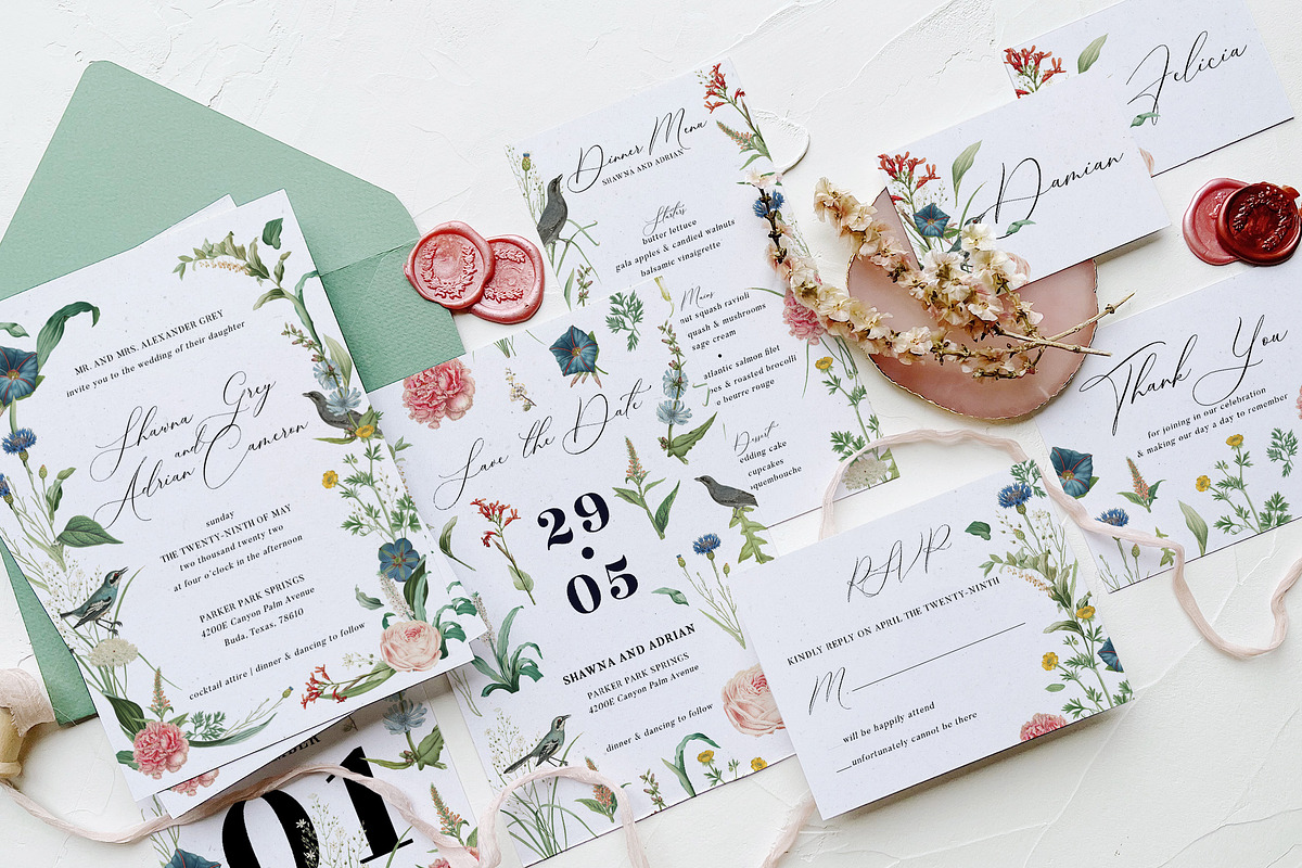 Secret Garden Wedding Suite, an Invitation Template by BlueRobinDesignShop
