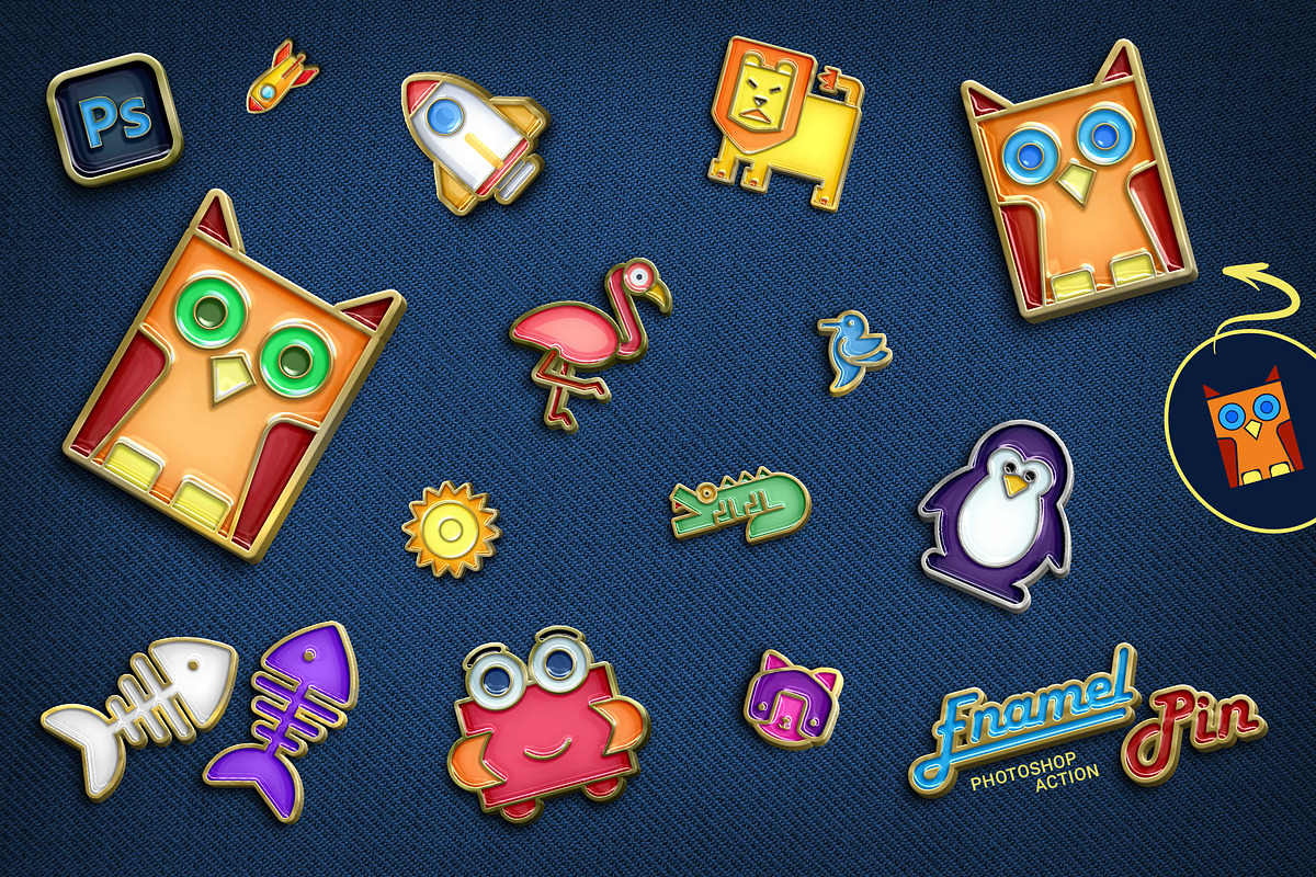 Enamel Pin Photoshop Action, an Action Add-On by Andrew Skoch Design