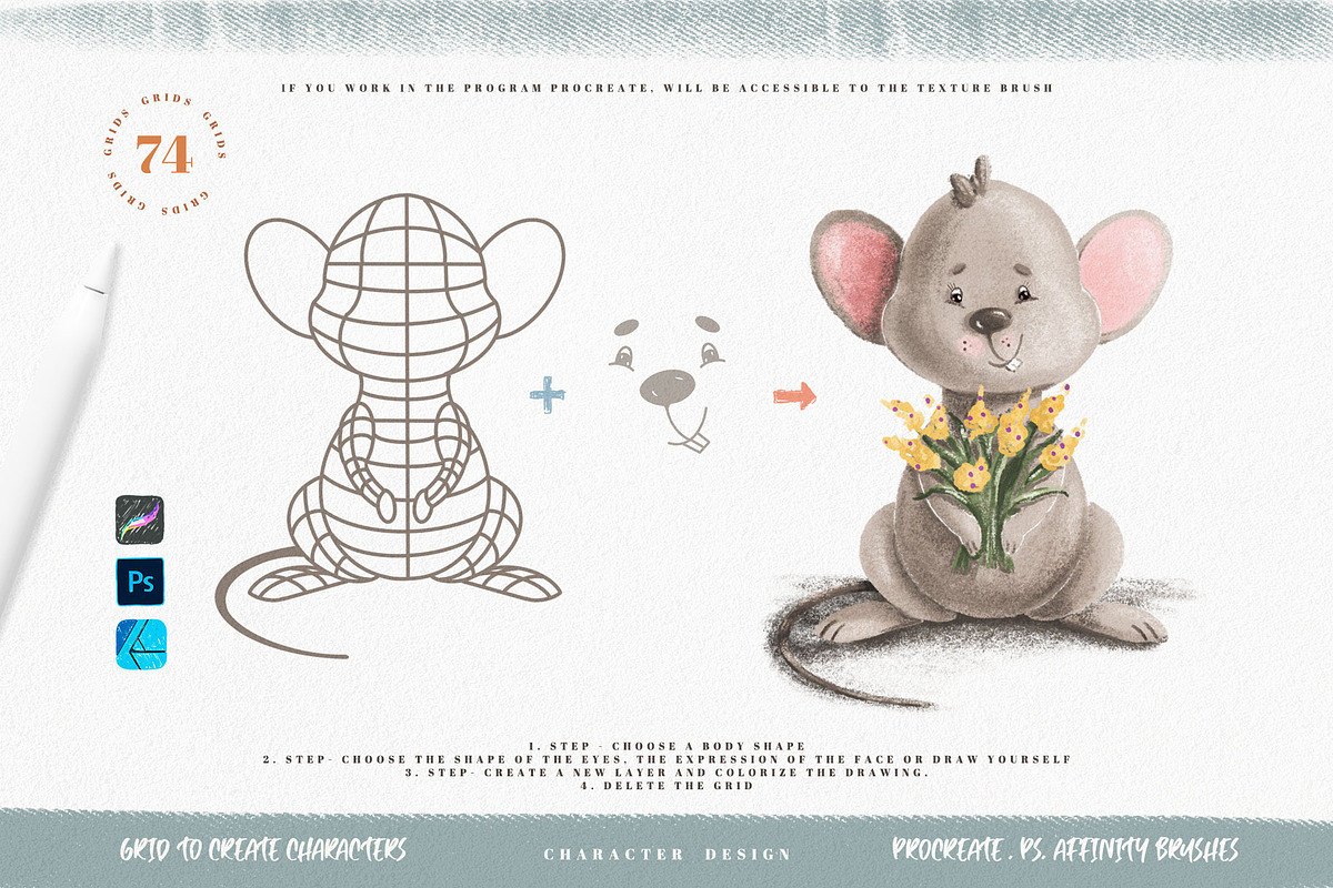 Grids for Creating Cute Characters, a Brush Add-On by Spasibenko Art