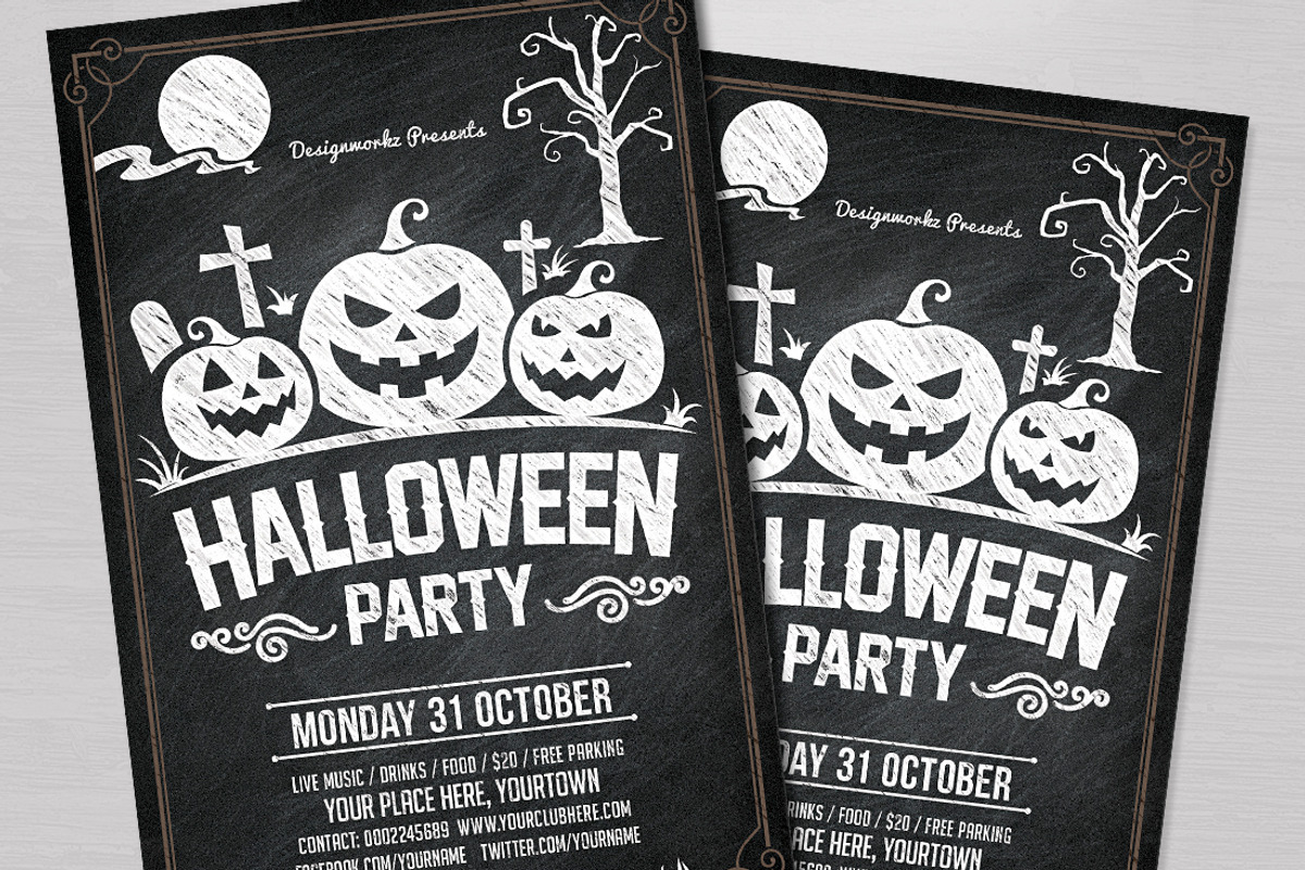 Halloween Chalk Flyer, a Flyer Template by DesignWorkz