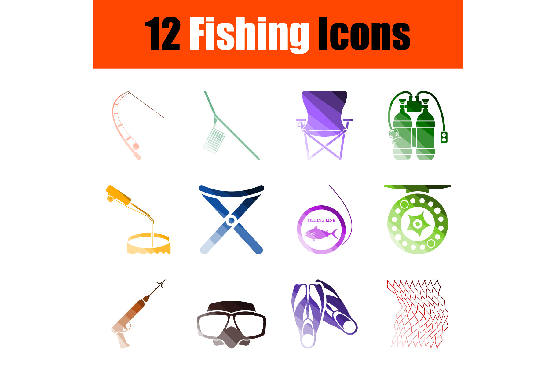Fishing Icon Set, an Outline Icon by Pavel Vectors