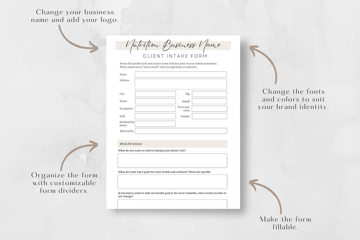 Nutrition Coach Client Intake Forms | Creative Market