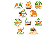 Indian food restaurant icons, a Food Illustration by Vector Tradition