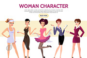 Flat woman characters set, a Decorative Illustration by Microvector