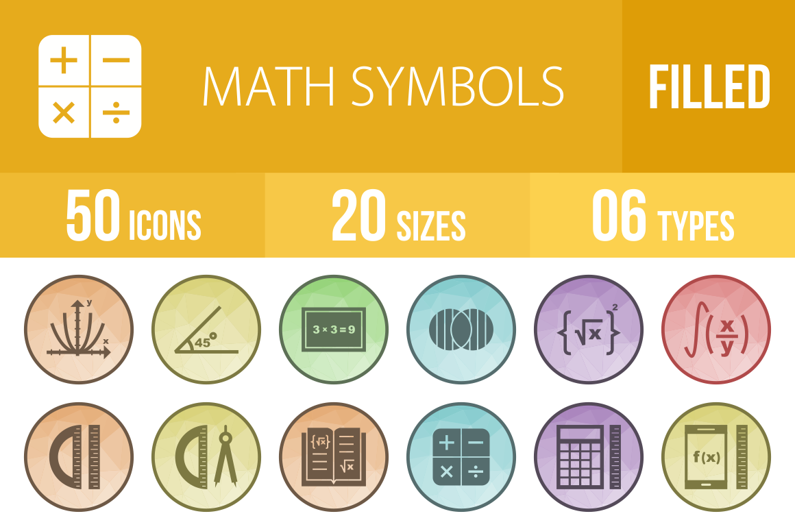 50 Math Symbols Low Poly B/G Icons | Icons ~ Creative Market