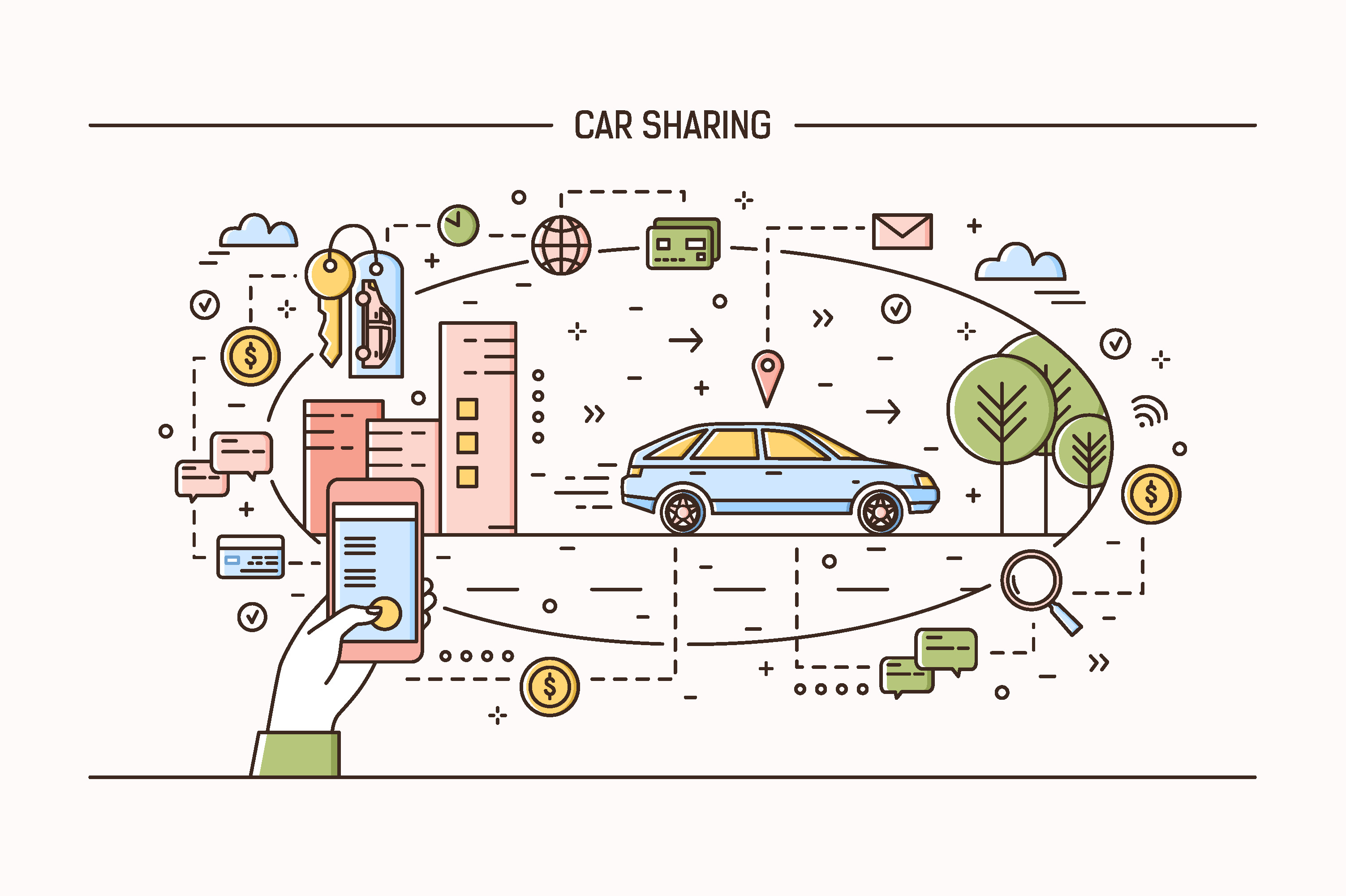 Car sharing line art banner, a Transportation Illustration by Good Studio