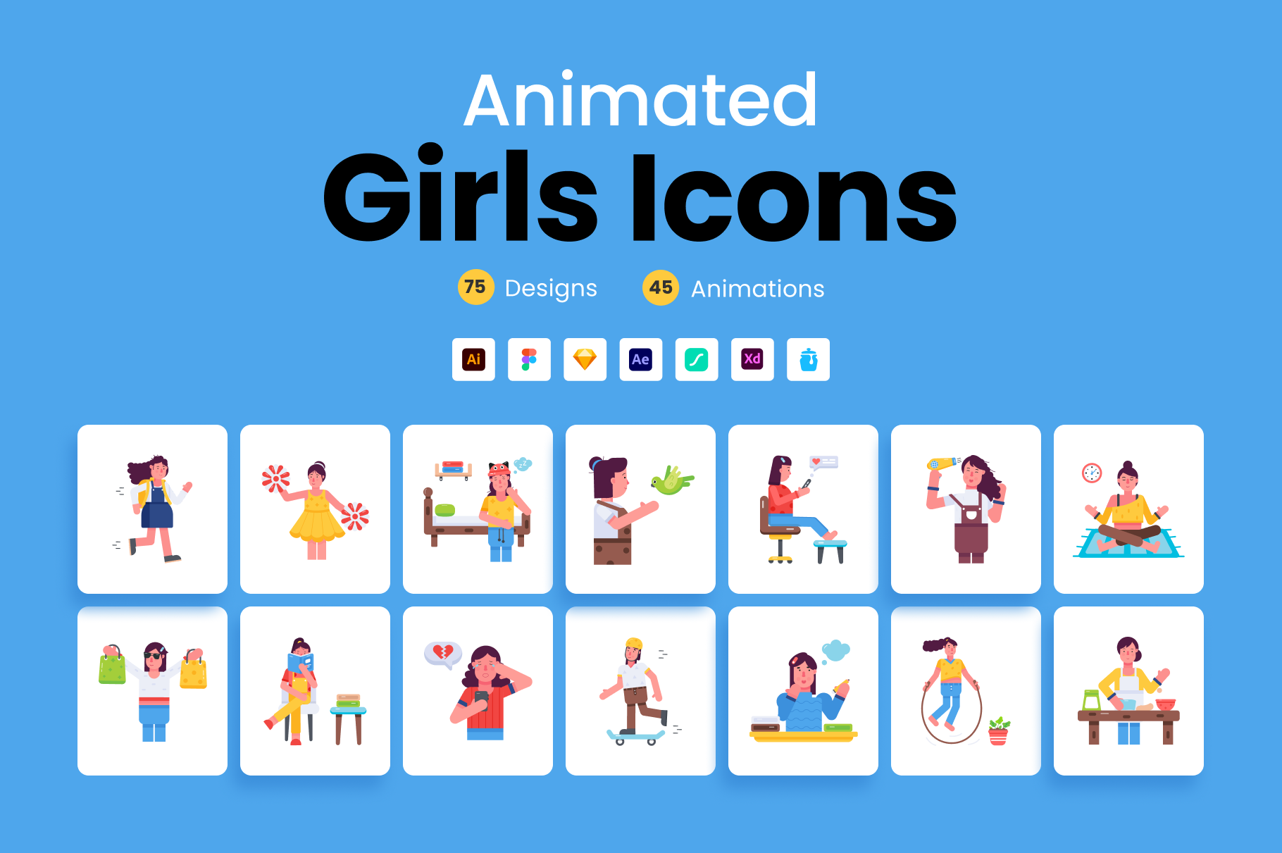 Animated Flat Girls Icons
