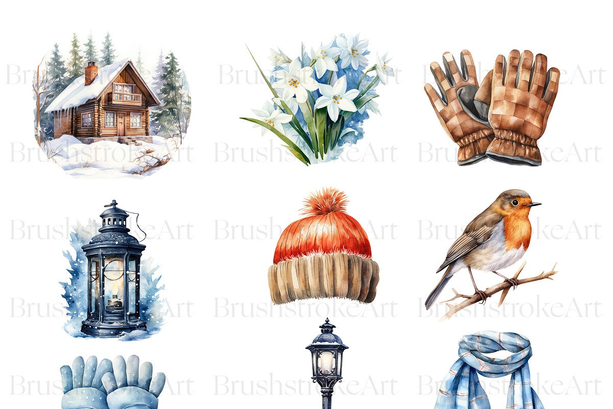 Watercolor Winter Clipart Pack