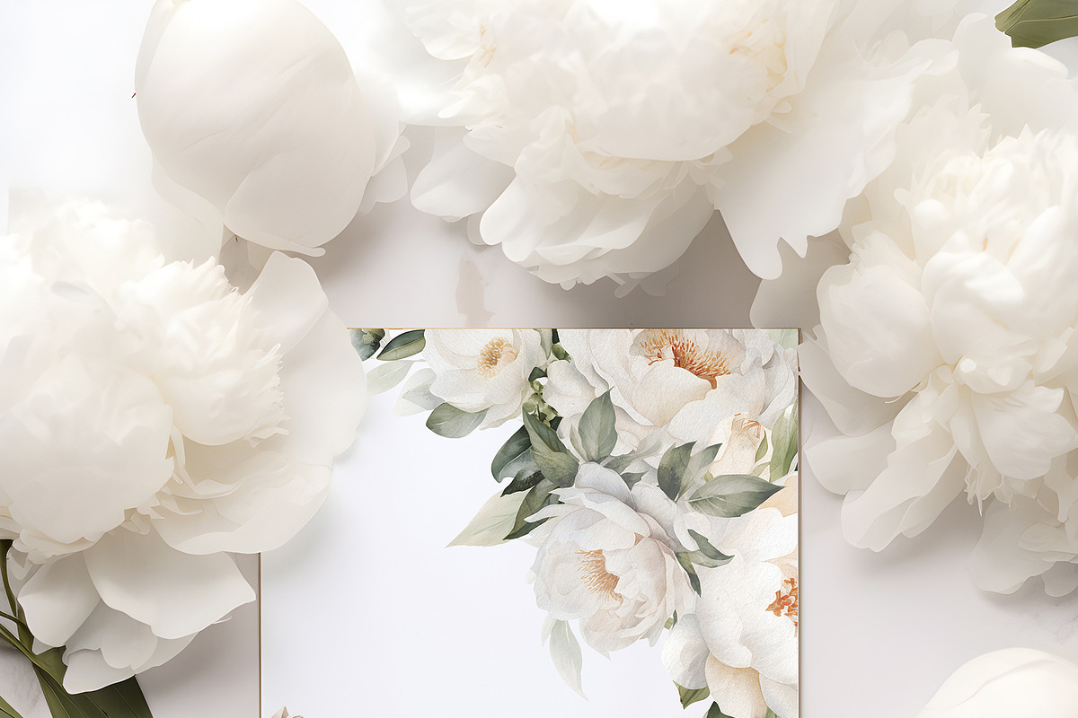 Watercolor wedding white peonies