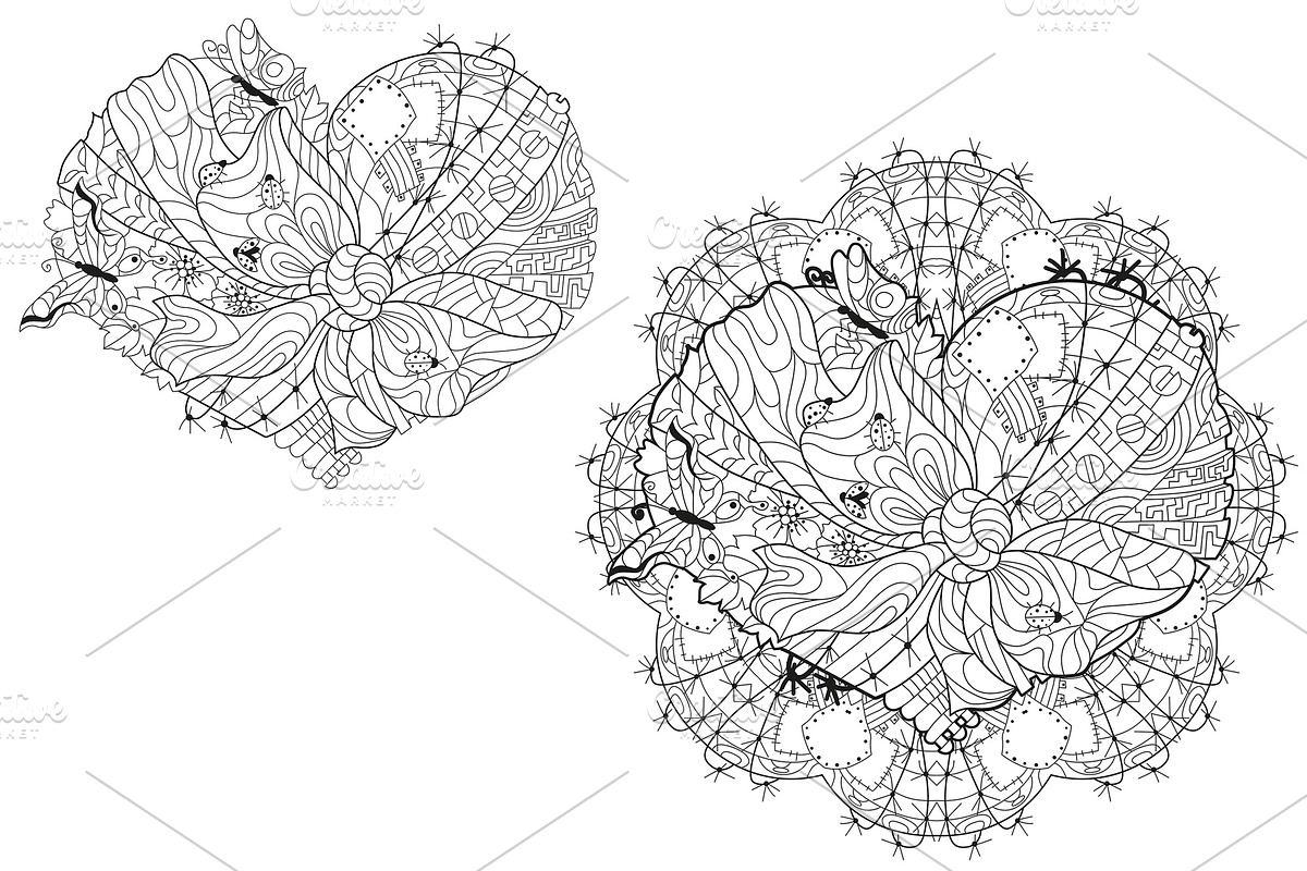 Hearts zentangle for coloring pages, a Decorative Illustration by ...