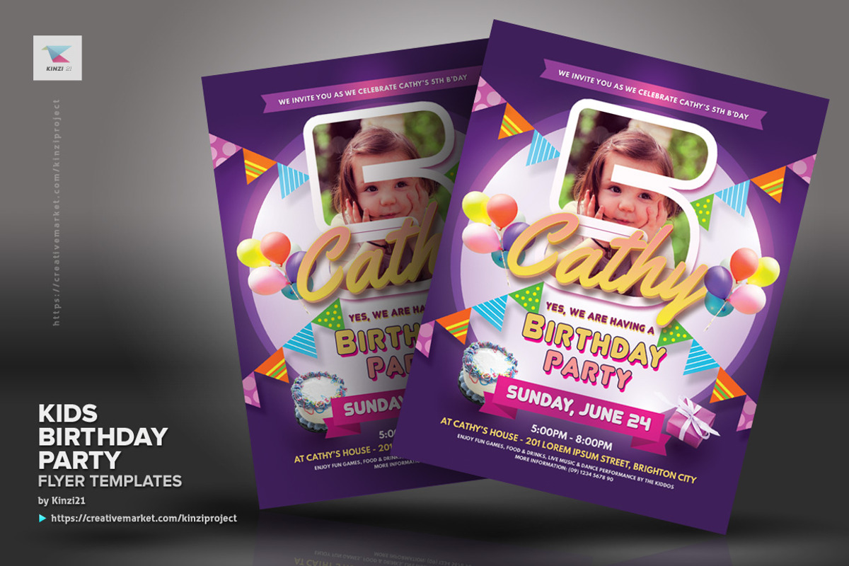 Kids Birthday Party Flyer Templates, a Flyer Template by kinzi21