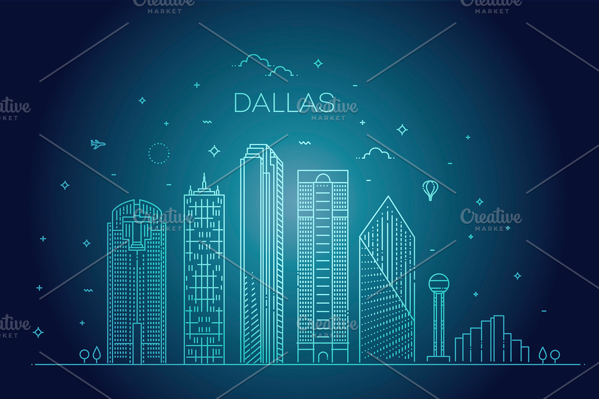 Dallas Linear Skyline, an Outline Icon by Tettygreen