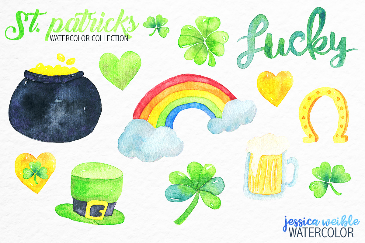 Watercolor St. Patrick's Day Clipart, an Illustration by Jessica Weible ...