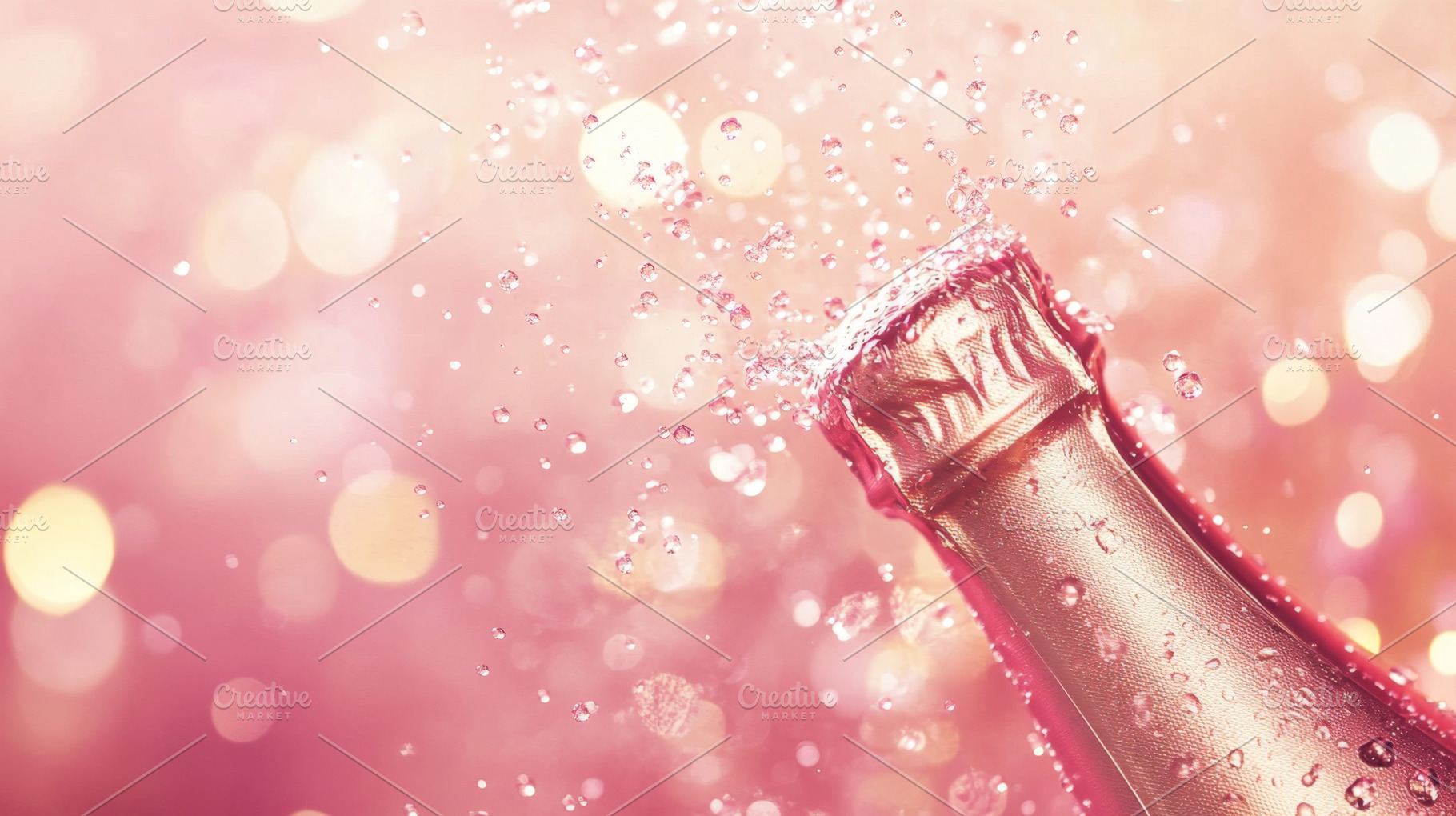 Pink Champagne Bottle with Bubbles on Sparkling Background, an Abstract ...