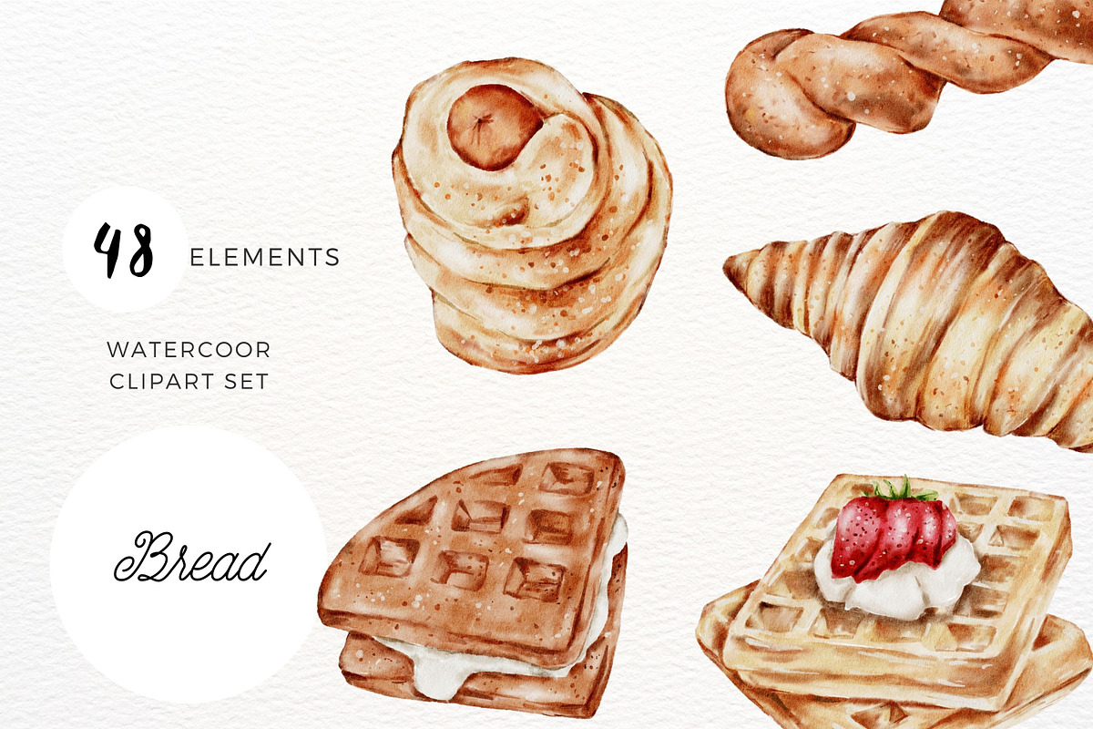 Watercolor Bread Clipart, a Food Illustration by ArtbyHien | Creative ...
