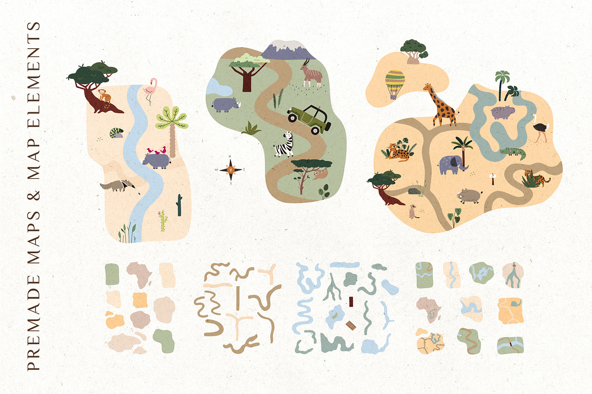 Safari Map Creator. Jungle animals, an Animal Illustration by AlekseliArt