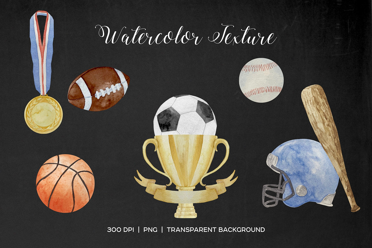 Watercolor Sport Equipment Clipart, a Sport Illustration by Art and Funny
