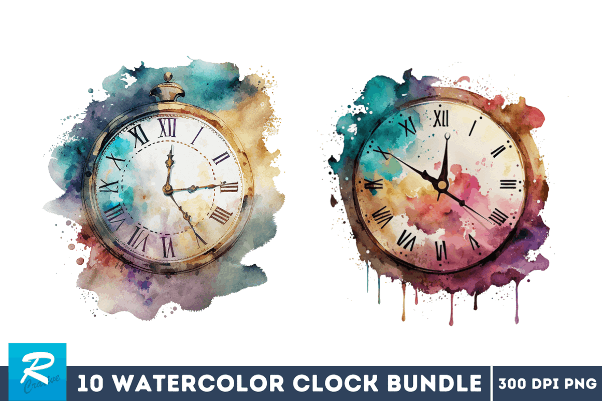 Watercolor Clock Clipart Bundle, an Object Graphic by Regulrcrative