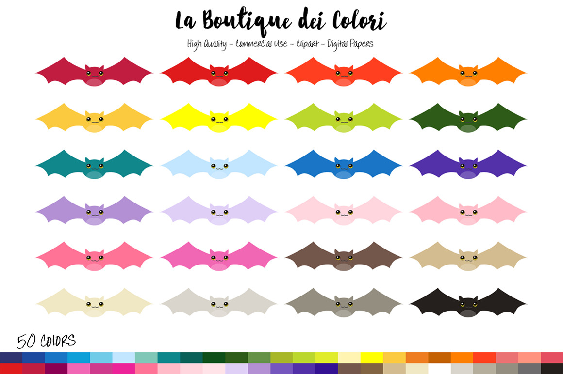50 Rainbow Bats Clip Art, an Animal Illustration by La Boutique dei Colori