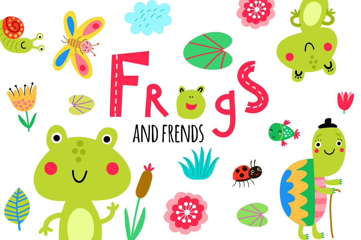 Frogs and friends + 2 patterns | Animal Illustrations ~ Creative Market