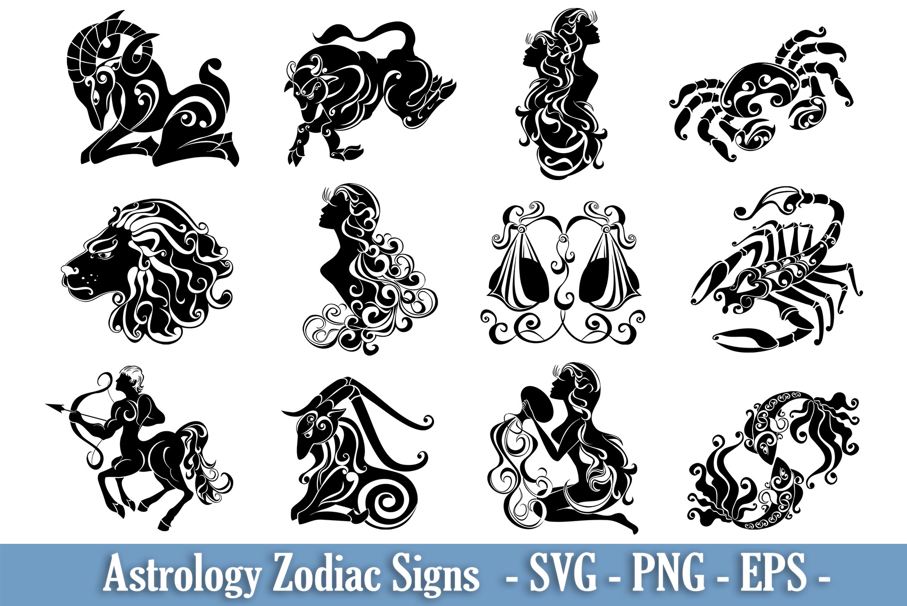 12 Zodiac signs Horoscope Vector icons