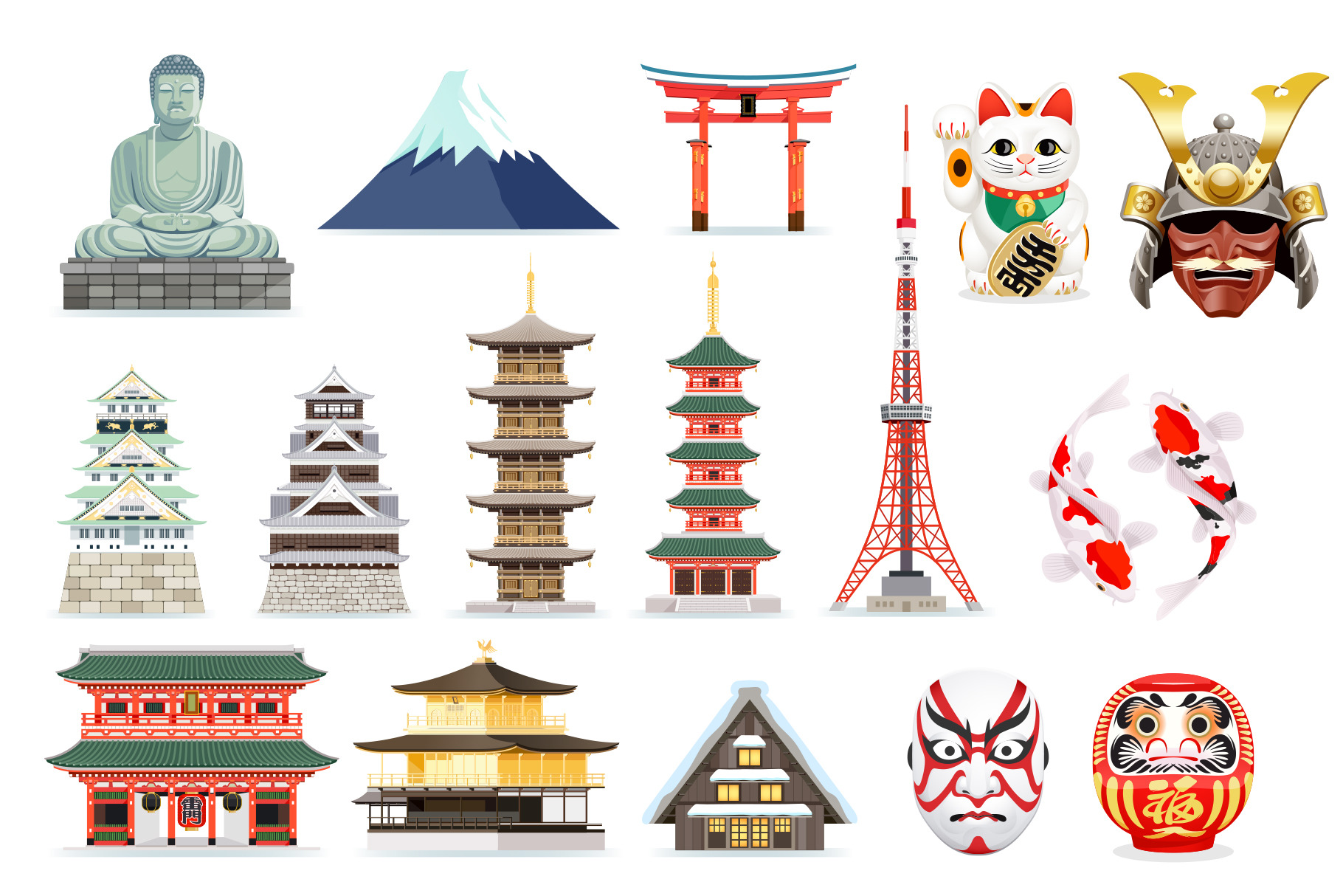 Japan Famous Landmark Icons., a Decorative Illustration by Graphixmania