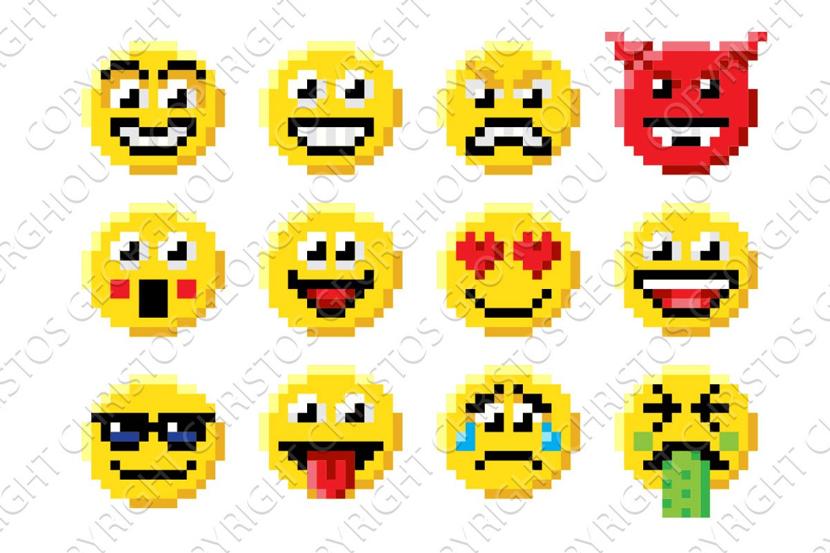 Pixel Art Emoji Emoticon Set, an Emoji Icon by Christos Georghiou