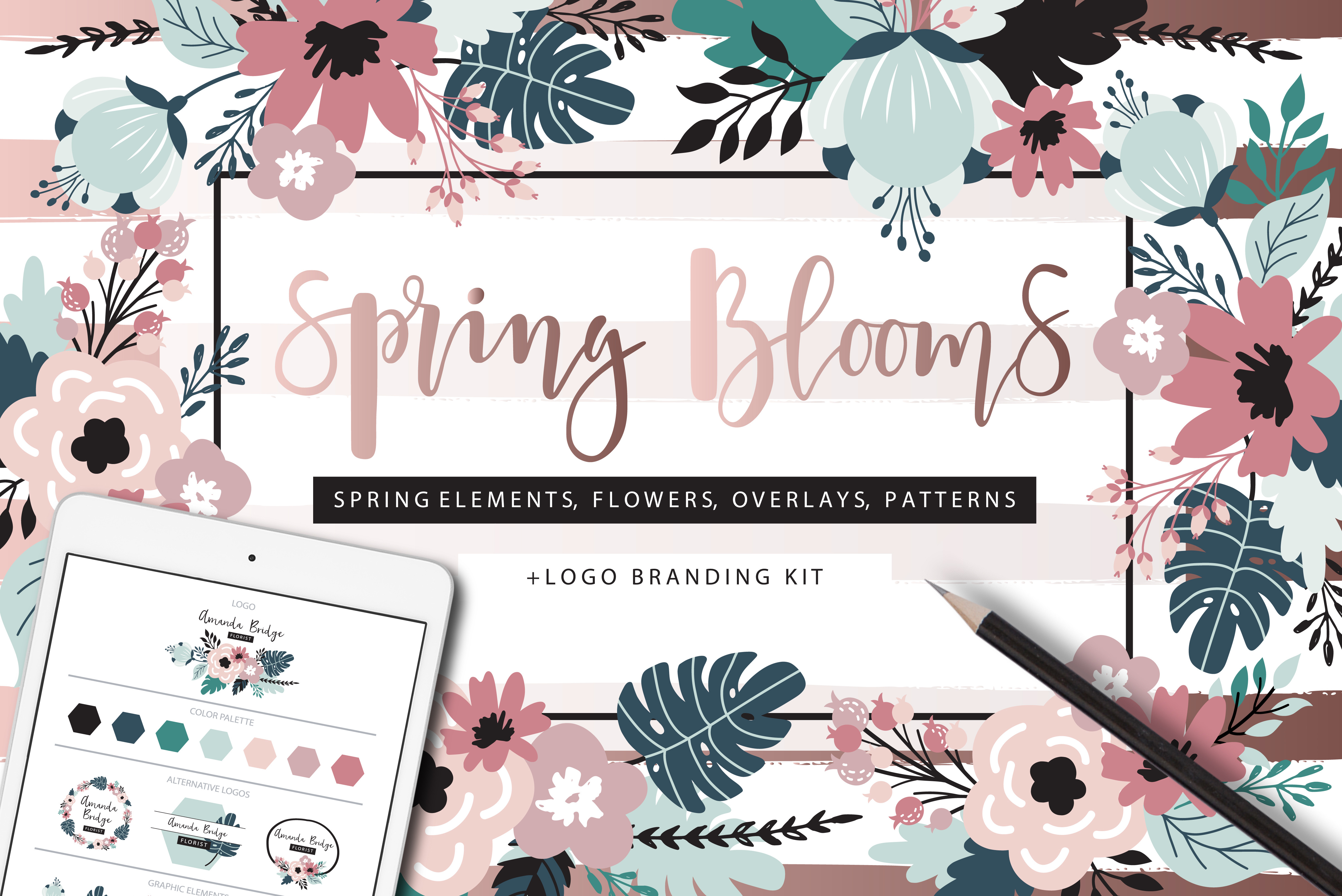 Spring Blooms clip art +branding kit, an Object Graphic by lokko studio ...