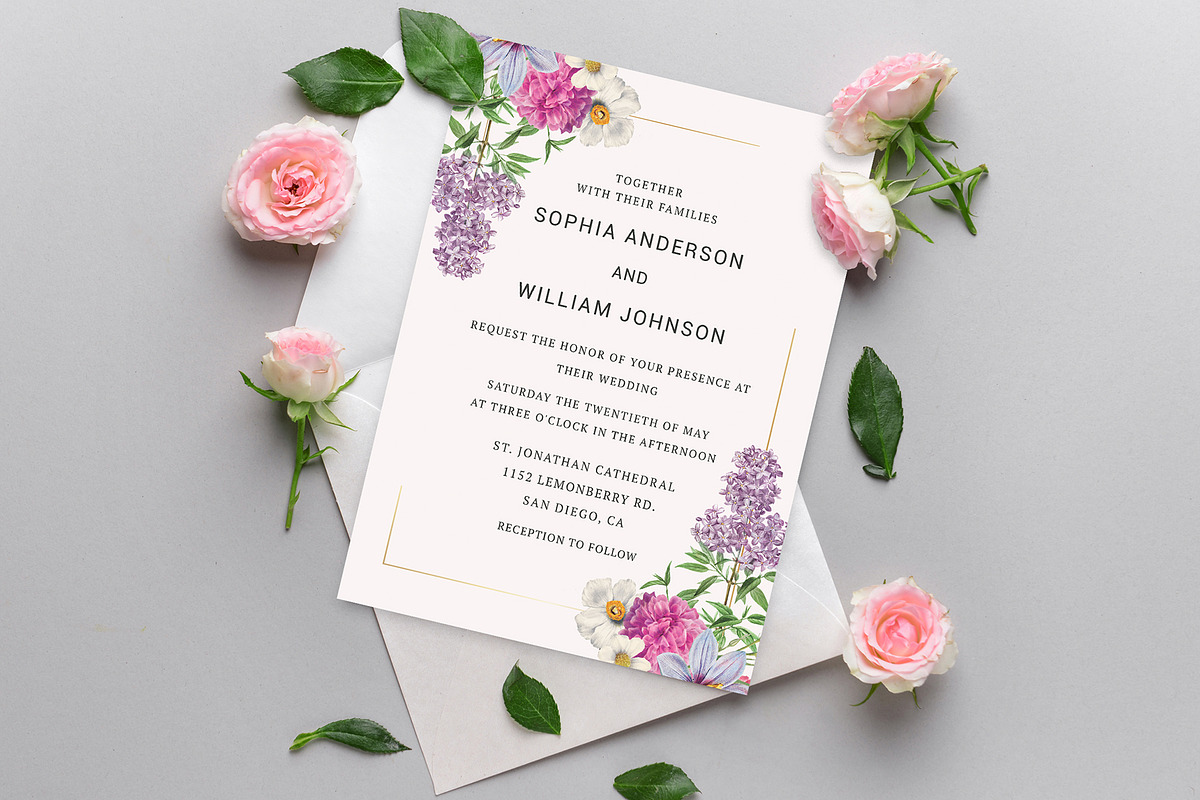 Spring Floral Wedding Invitation | Creative Market