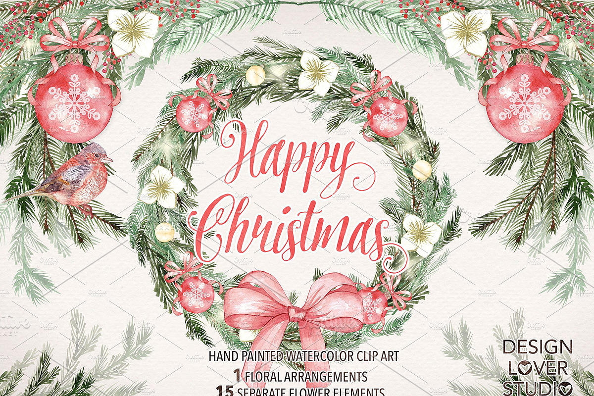 Watercolor Christmas Bundle Extended, an Illustration by designloverstudio