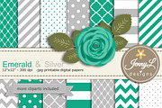 Emerald Green & Silver Digital Paper | Graphic Patterns ~ Creative Market