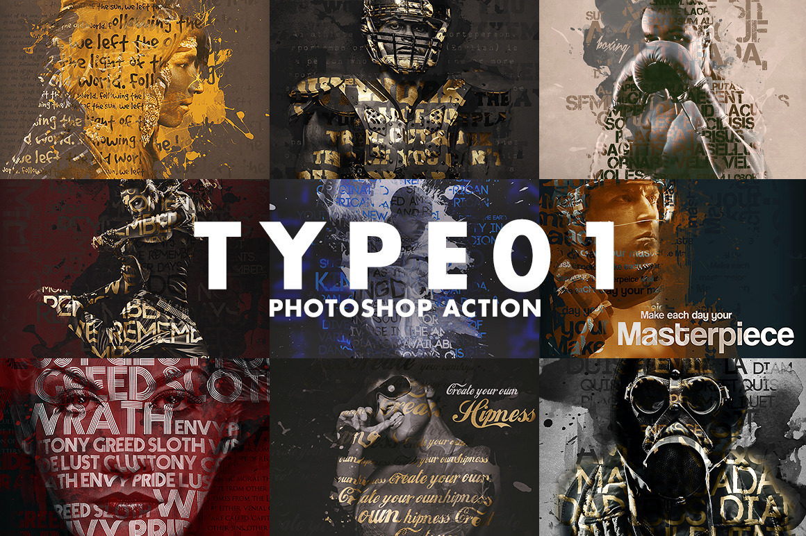 Type01 Photoshop Action, an Action Add-On by Sevenstyles | Creative Market