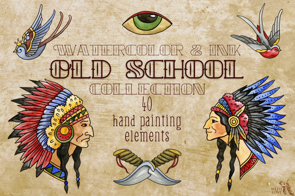 Old School Watercolor & Ink Set, an Education Illustration by Fluffy ...