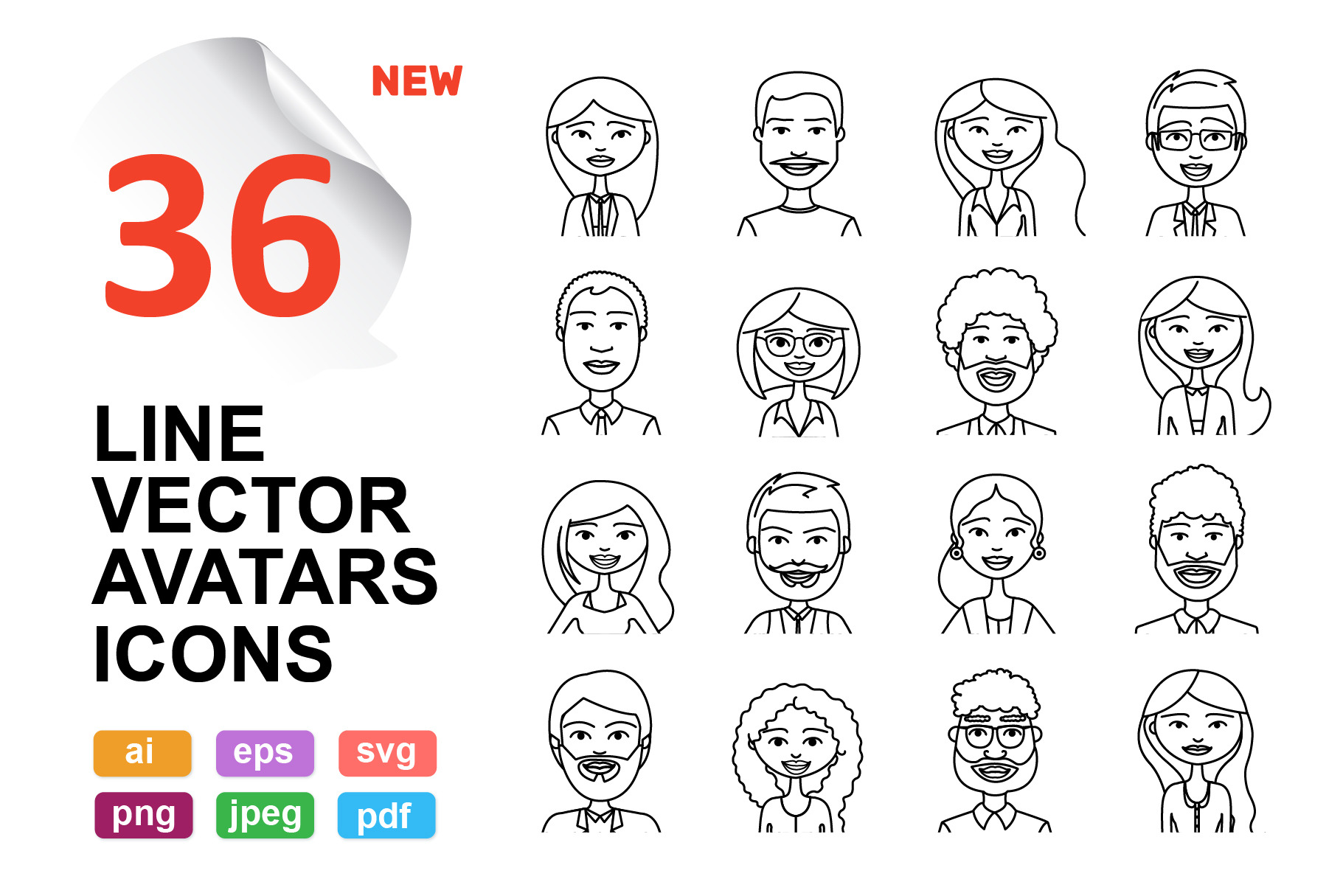 People avatars 36 line icons | Outline Icons ~ Creative Market