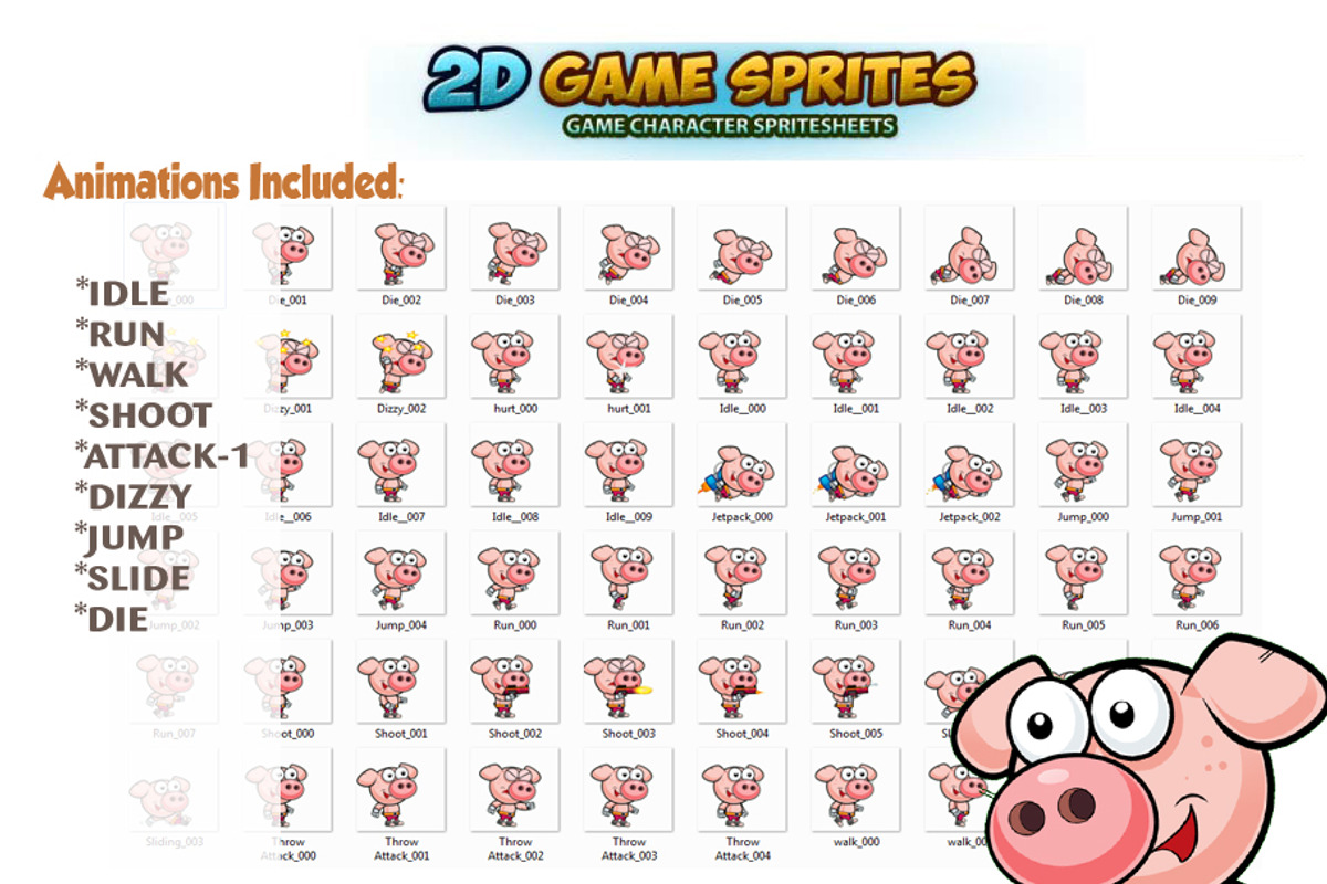 Piggy 2D Game Sprites, an Illustration by DionArtworks