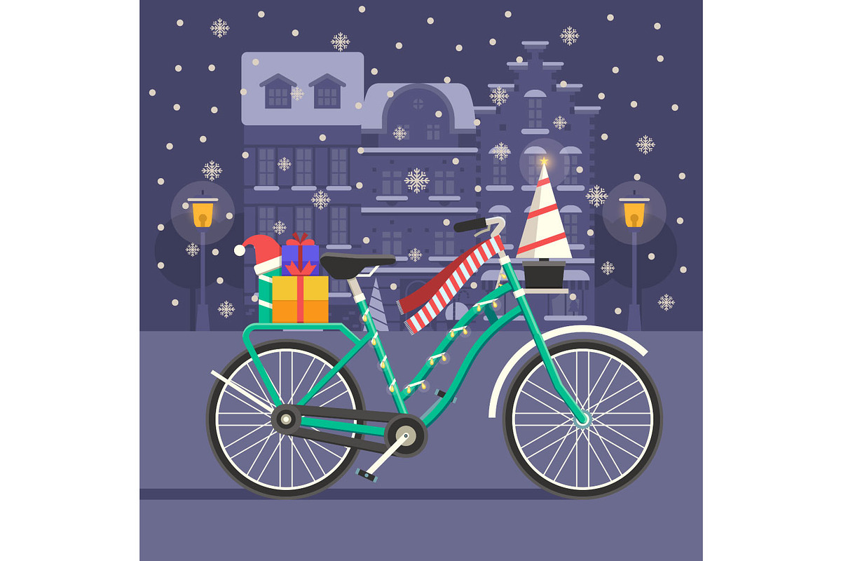 Christmas Bike Cards and Backgrounds, a Decorative Illustration by Alex ...