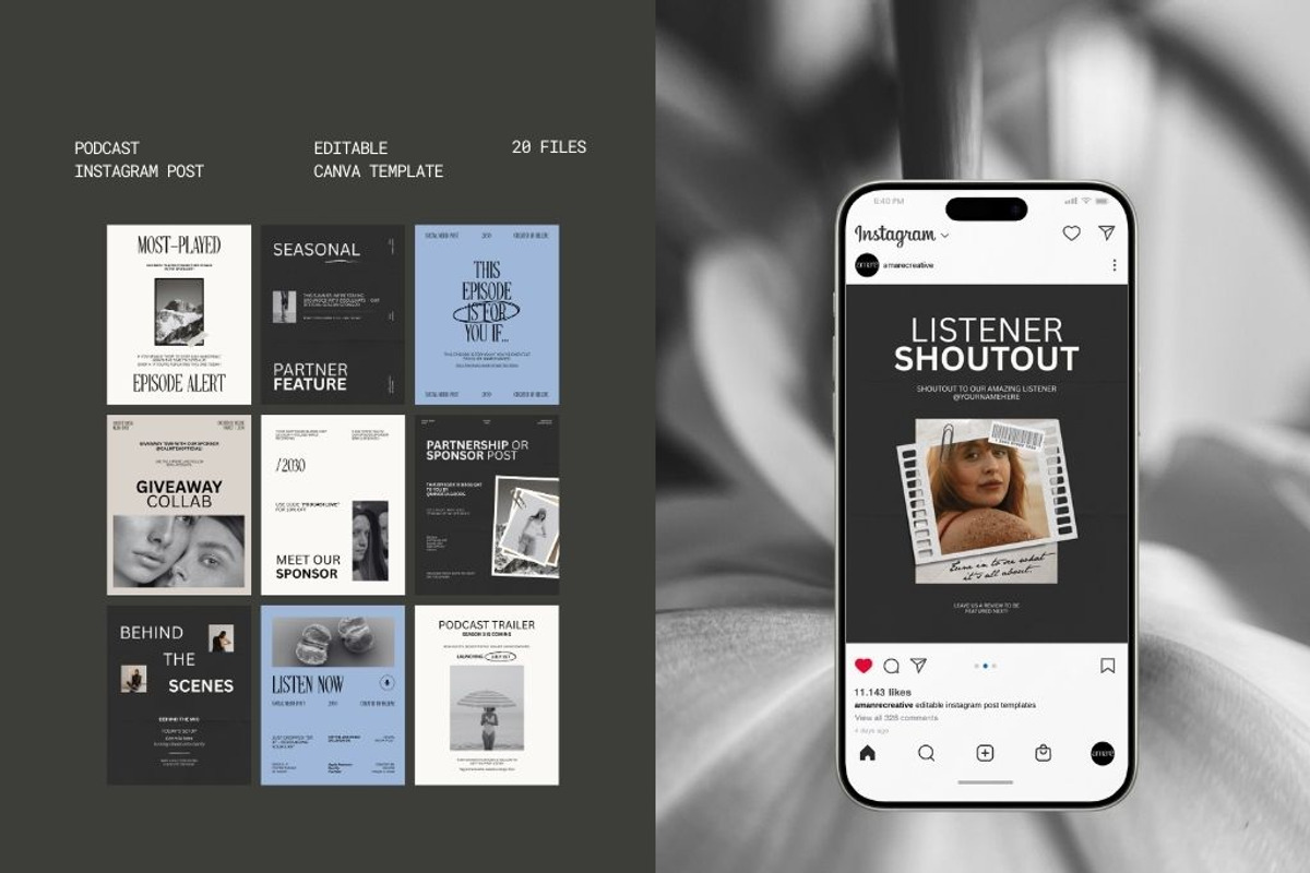 20 Podcast Instagram Post Template | Amare Creative