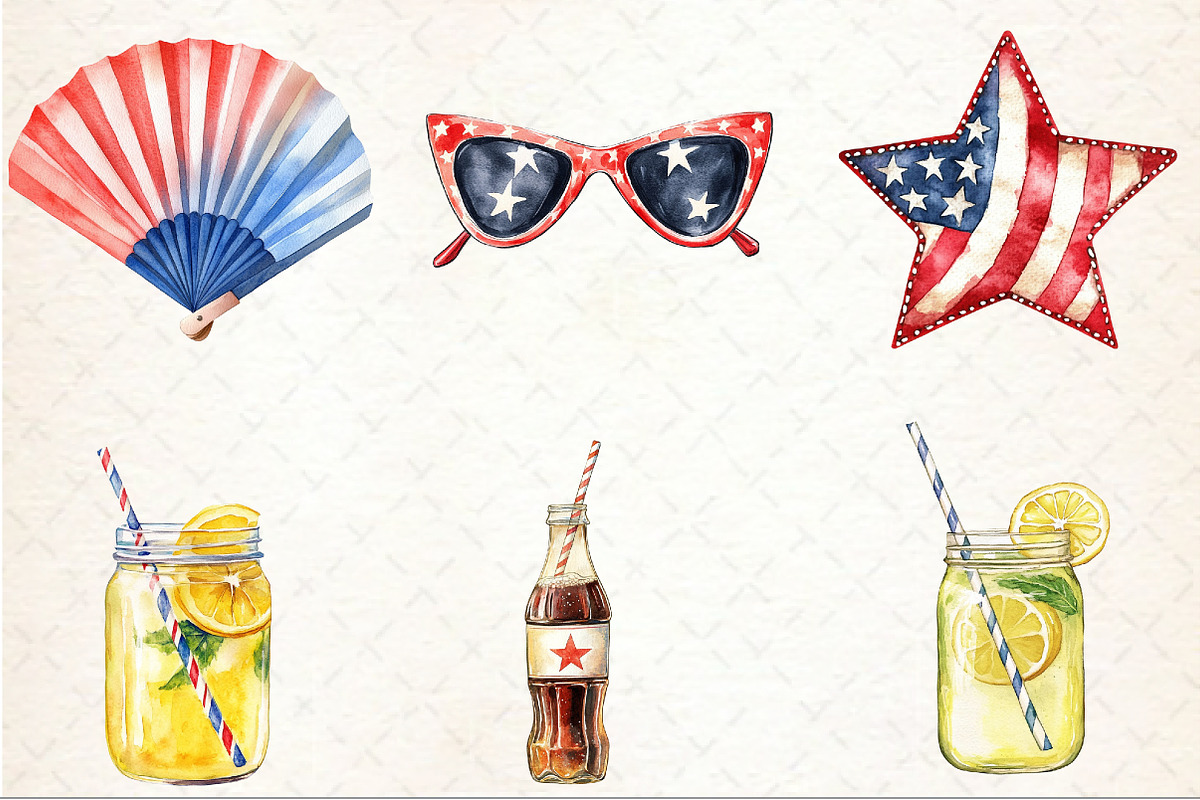 Watercolor Retro 4th of July Clipart, an Illustration by Rose Art