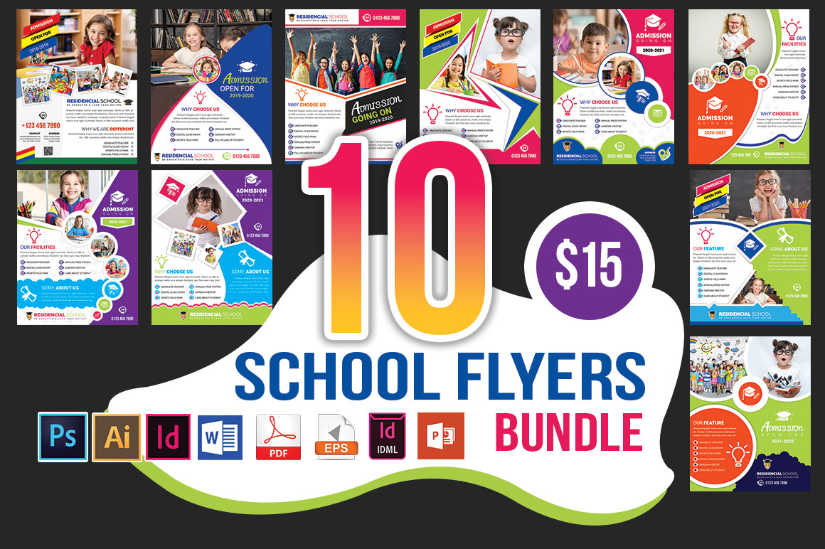 10 School Flyers Bundle 90% OFF, a Flyer Template by Imagine Design Studio