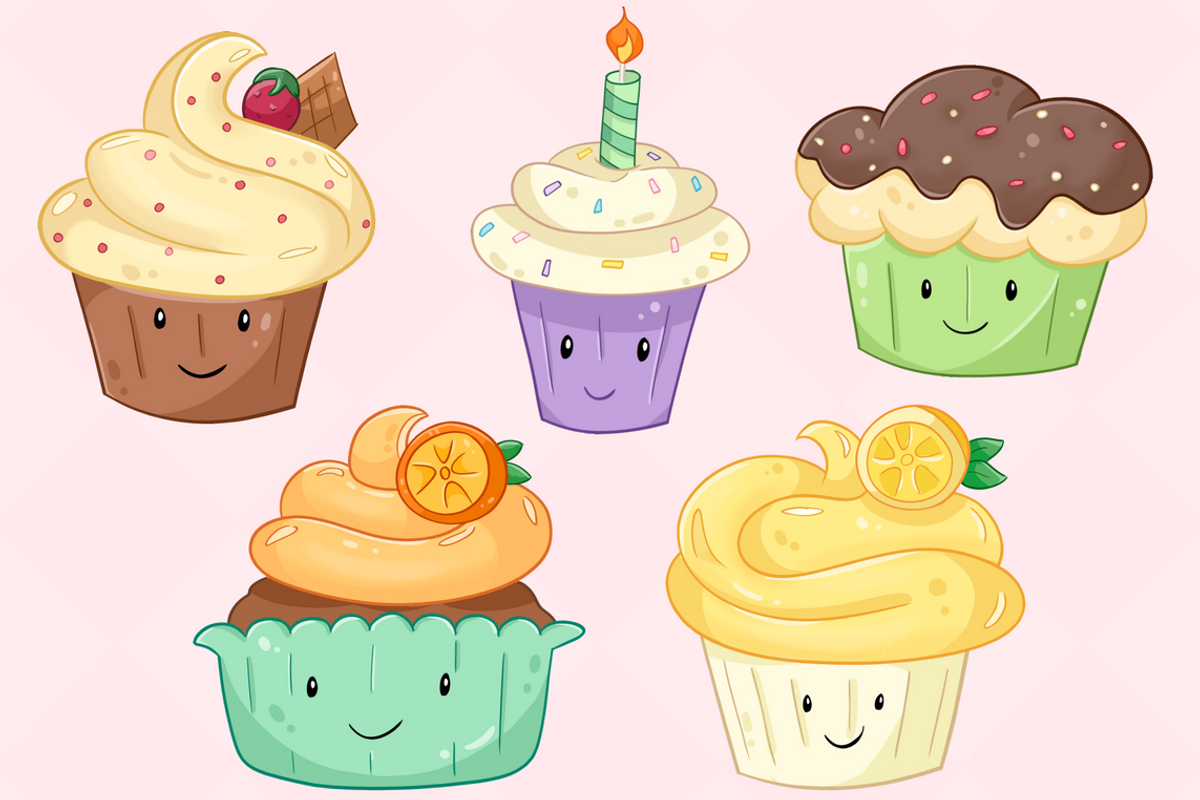 Kawaii Cupcakes Clip Art, a Food Illustration by Keepin' It Kawaii
