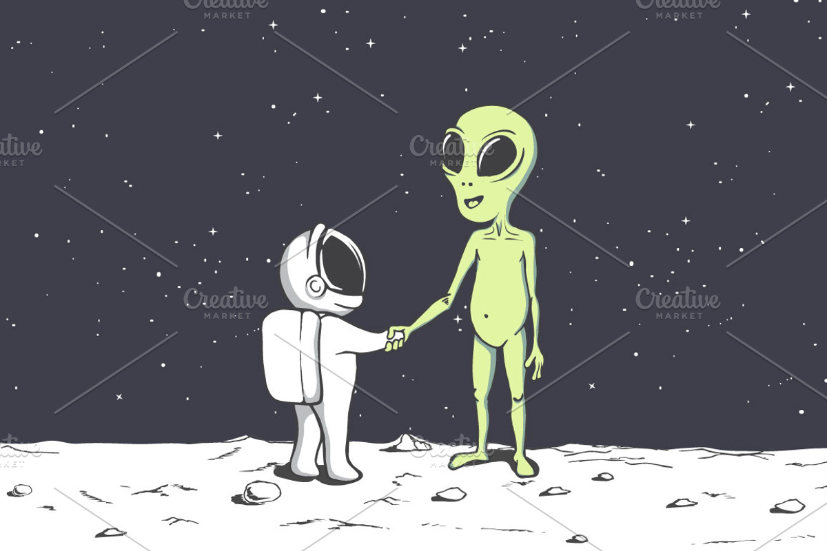 meeting of an alien and an astronaut, a Person Illustration by ...