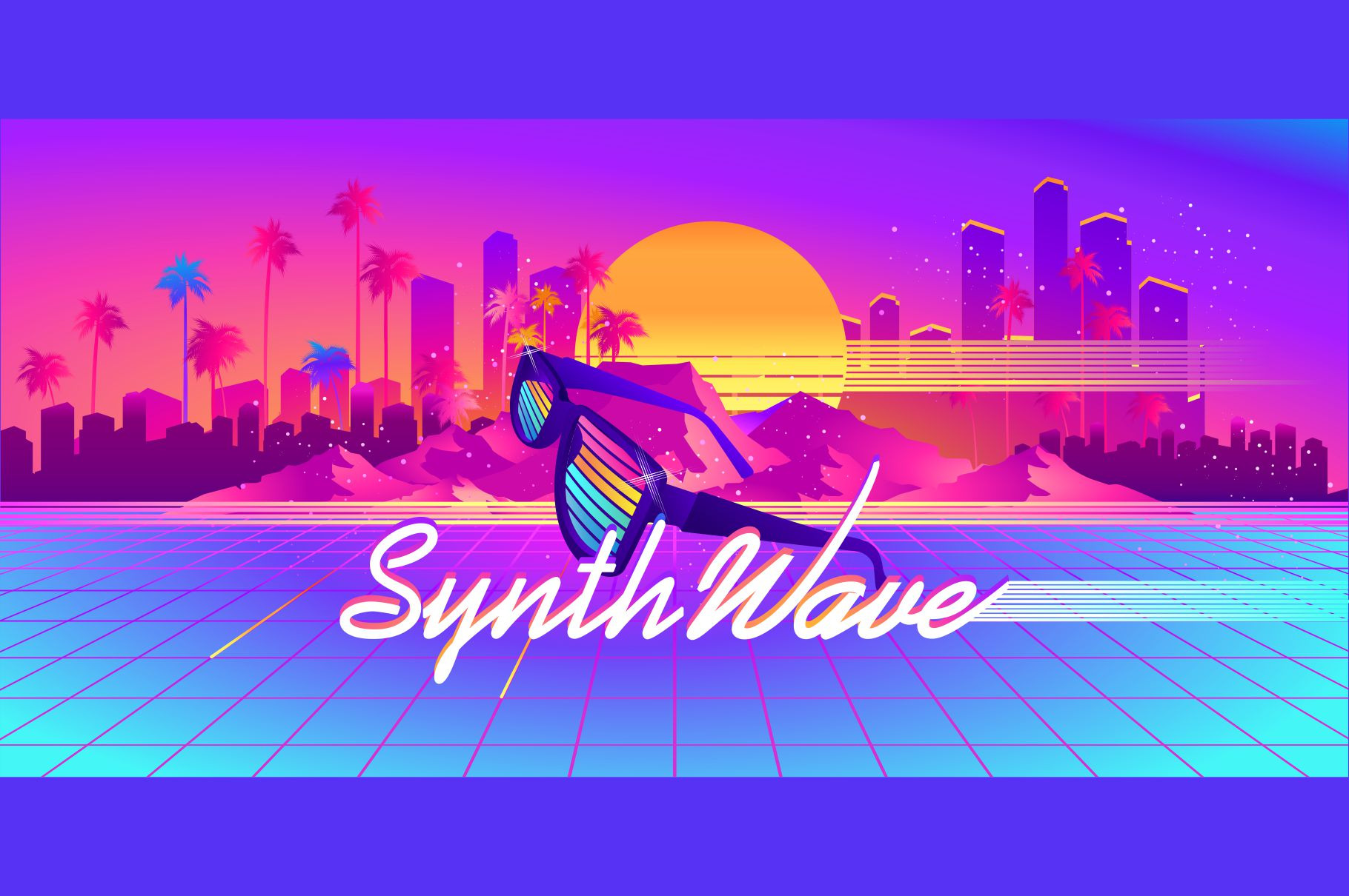 Synthwave cyber landscape with laser | Background Graphics ~ Creative ...